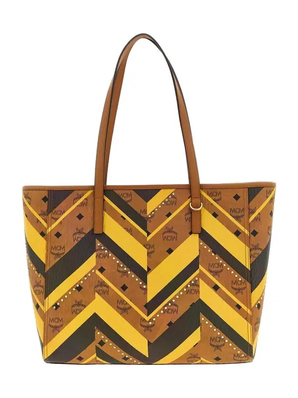 Mcm Toni Geometric-pattern Medium Tote Bag - Brown