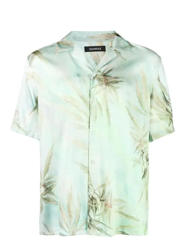 NAHMIAS Palm Tree-print Bowling Shirt - Blue
