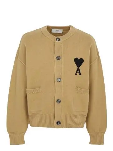 Ami Wool De Coeur Cardigan - Camel
