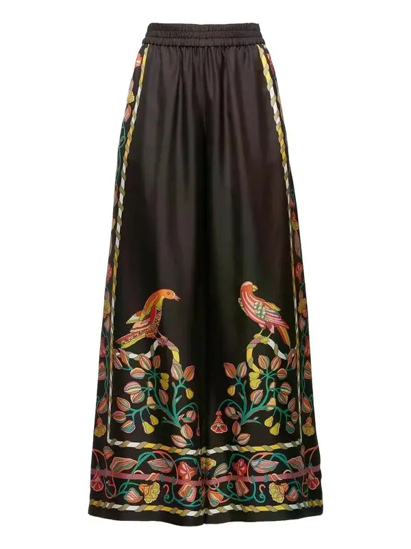 La DoubleJ High-waisted Printed Palazzo Trousers - Black