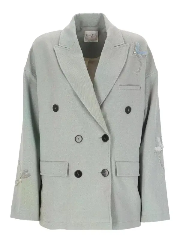 FORTE_FORTE Embroidered Double-breasted Blazer - Green