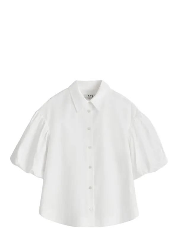 Cos Puff-sleeve Cotton Shirt - White