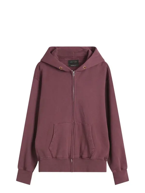 LES TIEN Heavyweight Zip Hoodie - Washed Red Mahogany