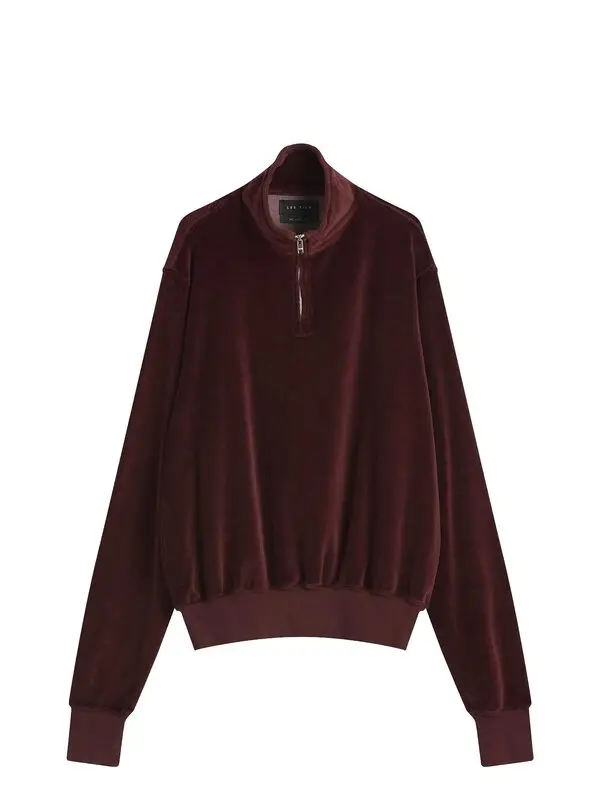 LES TIEN Velour Branded Half Zip Pullover - Washed Red Mahogany