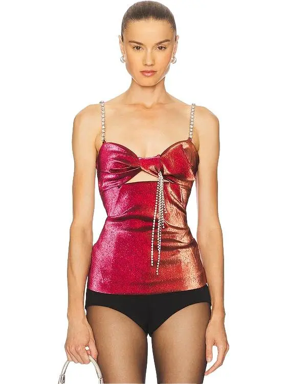 AREA Crystal Embellished Cutout Top - Fuchsia