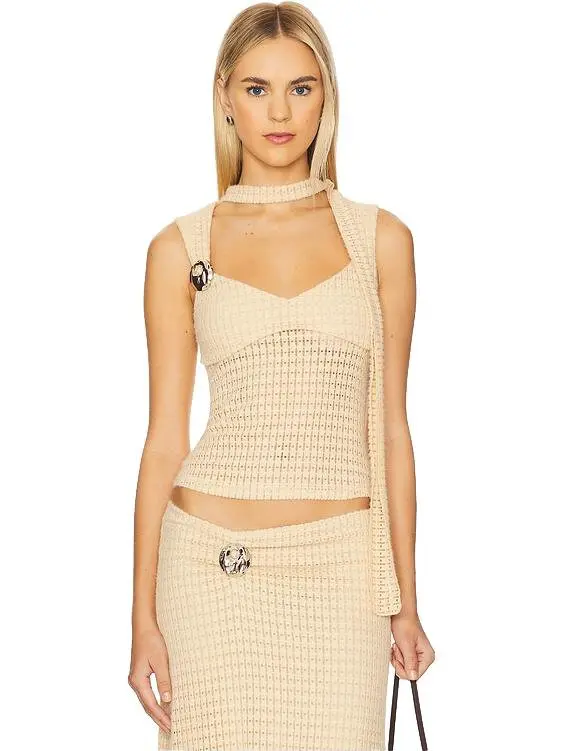 Lioness X Revolve Knit Top With Attached Scarf - Beige