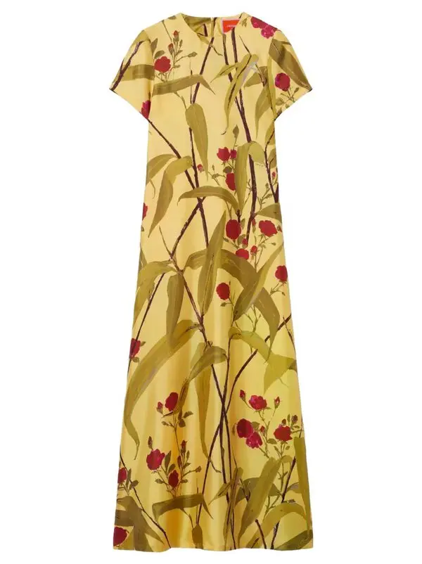 La DoubleJ Floral-print Swing Midi Dress - Yellow