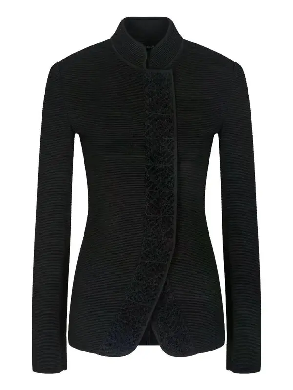 Giorgio Armani Ribbed High-neck Jacket - Black