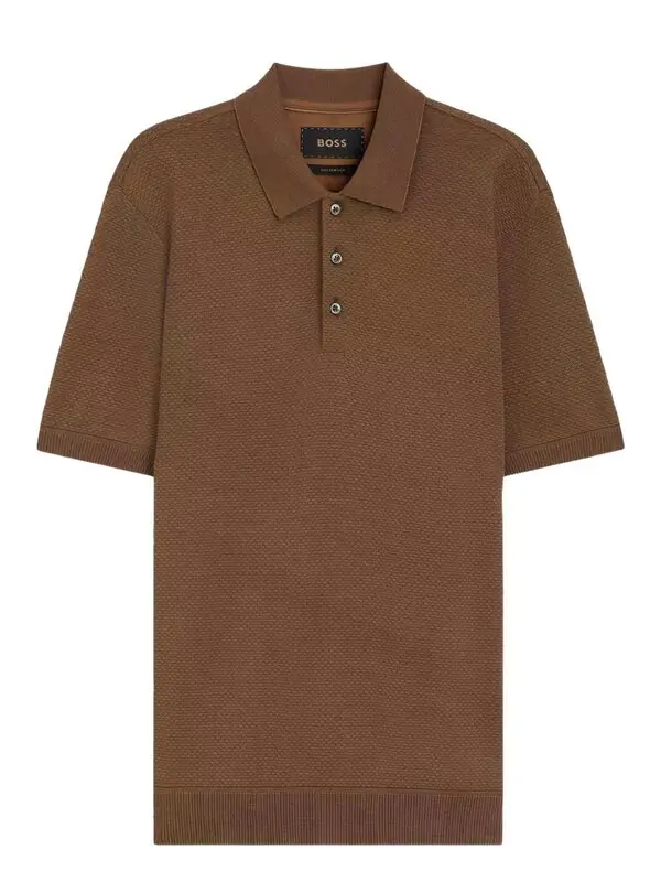 BOSS Textured Polo Shirt - Brown