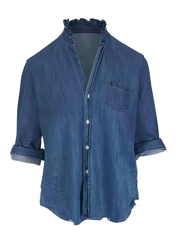 Frank & Eileen Ruffled Denim Shirt - Blue