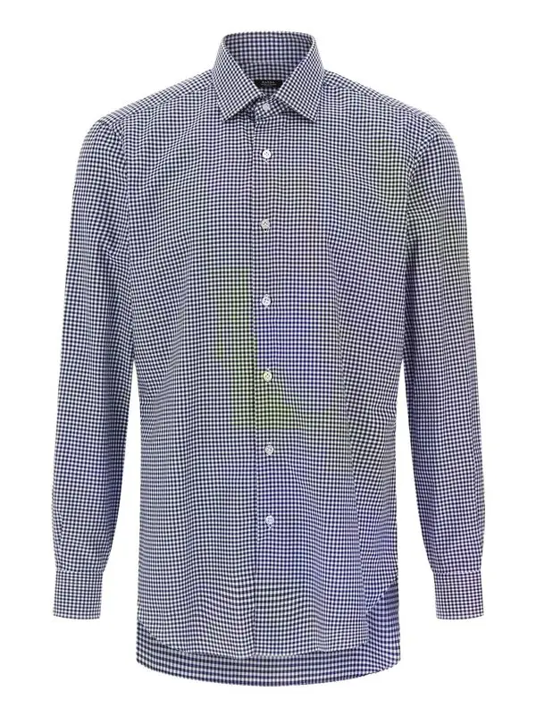 BARBA NAPOLI Gingham-pattern Cotton Shirt - Blue