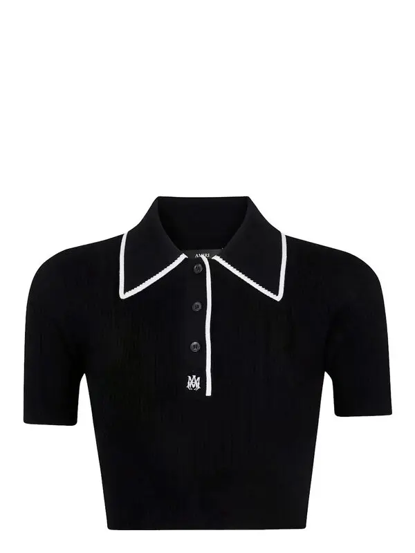 Amiri Embroidered Ribbed-knit Polo Top - Black