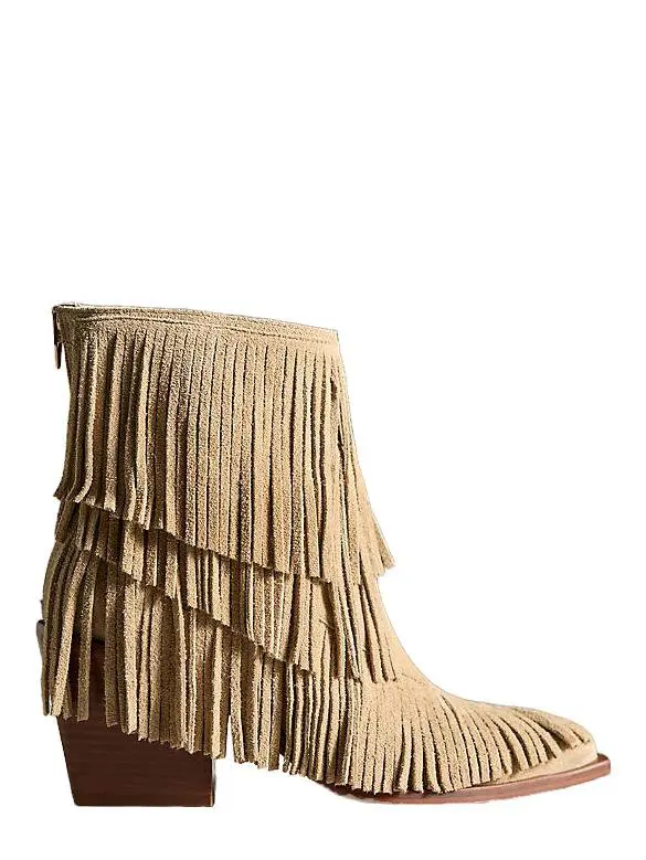 Dolce Vita Torey Suede Fringe Heeled Boots - Taupe