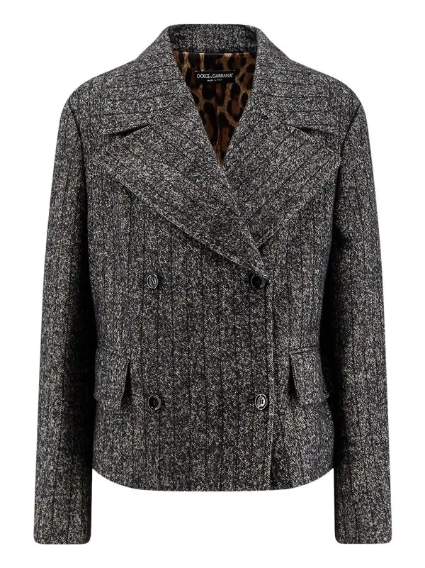 Dolce & Gabbana Wool-blend Striped Double-breasted Blazer - Grey