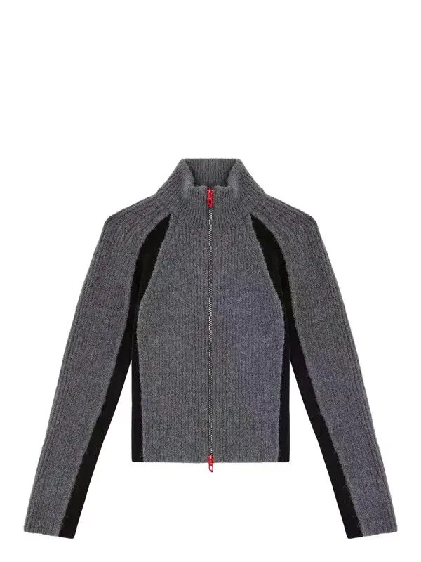 DIESEL Ribbed Panel Zip-up Cardigan - Grey