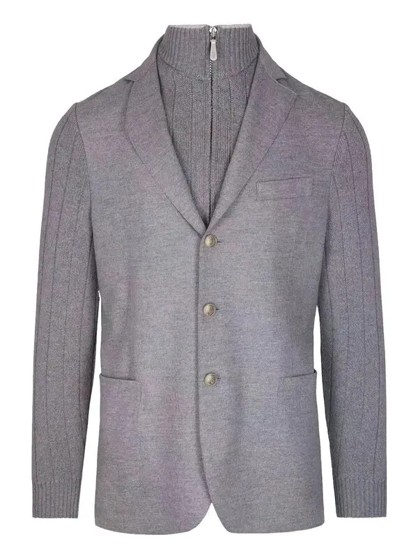 Eleventy Ribbed-sleeve Buttoned Blazer - Grey