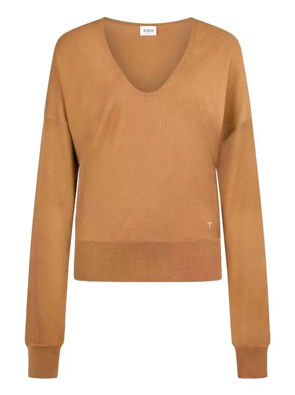 TOD'S V-neck Wool-silk Blend Sweater - Orange