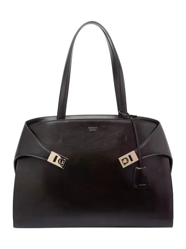 FERRAGAMO Hug Leather Tote - Brown