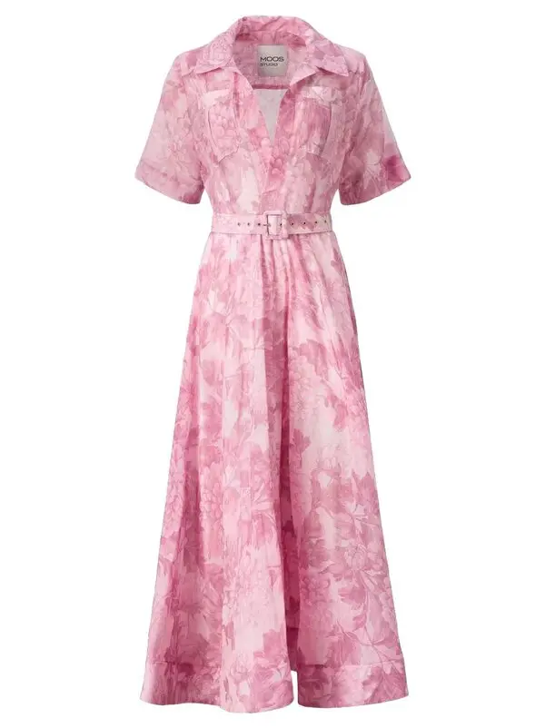 MOOS STUDIO La Rosée Floral-print Belted Dress - Pink