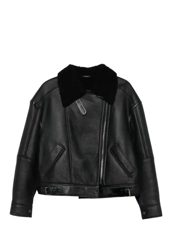 MANOKHI Shearling-collared Leather Jacket - Black