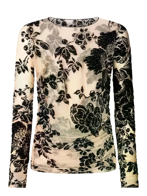 Pinko Floral-velvet Mesh Top - Neutrals