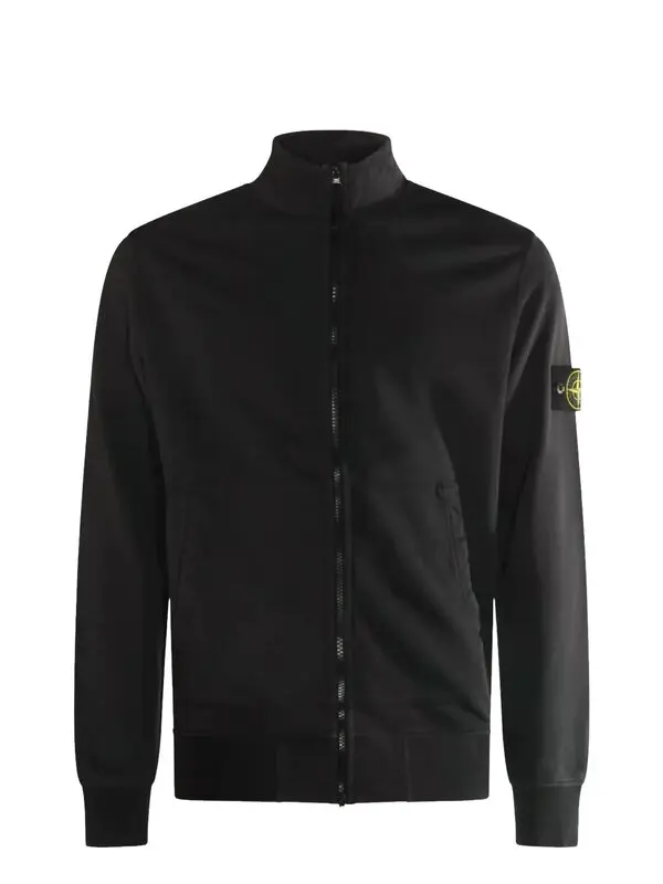 Stone Island Zip-up Logo-patch Sweatshirt - Black
