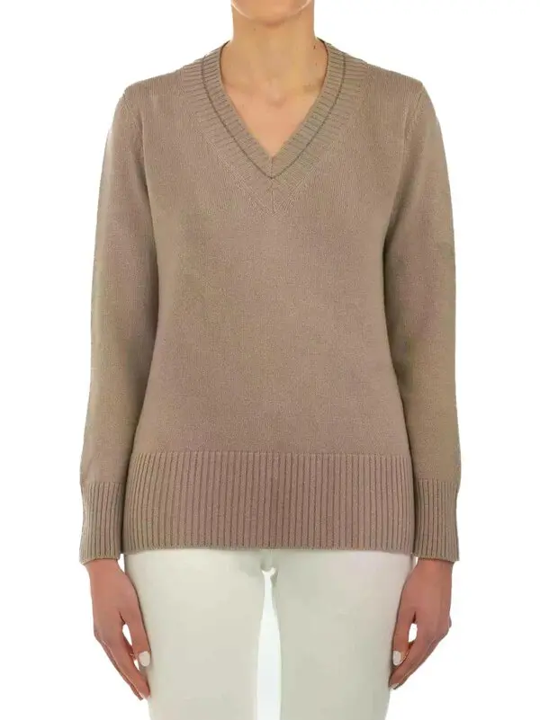 LE TRICOT PERUGIA V-neck Wool Sweater - Brown