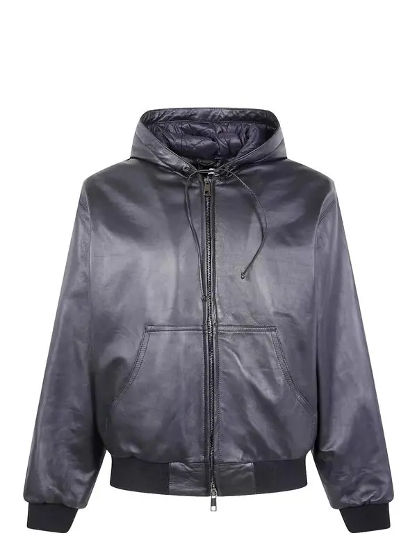 GIORGIO BRATO Hooded Leather Jacket - Black
