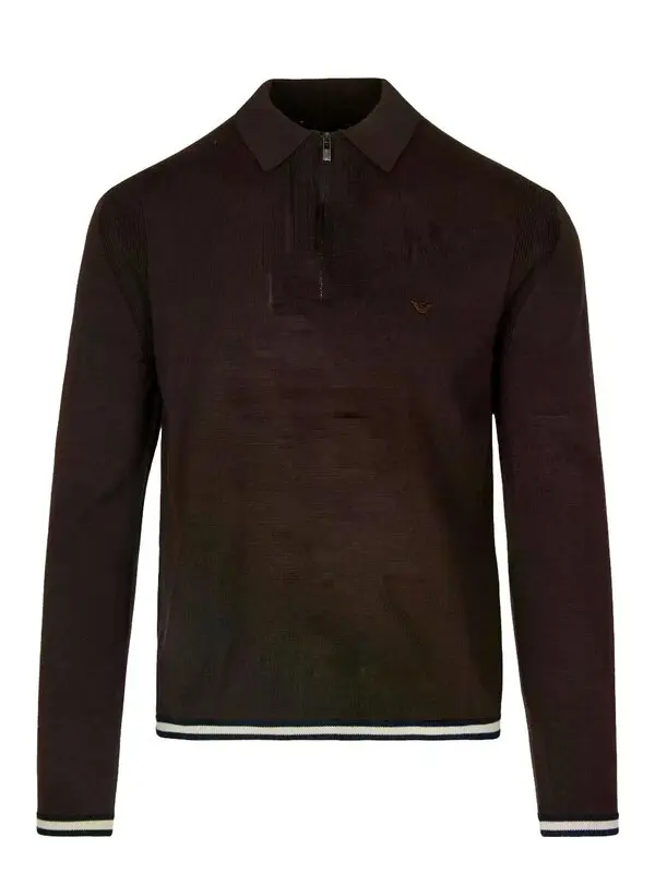 Emporio Armani Half-zip Rib-detail Polo Shirt - Brown