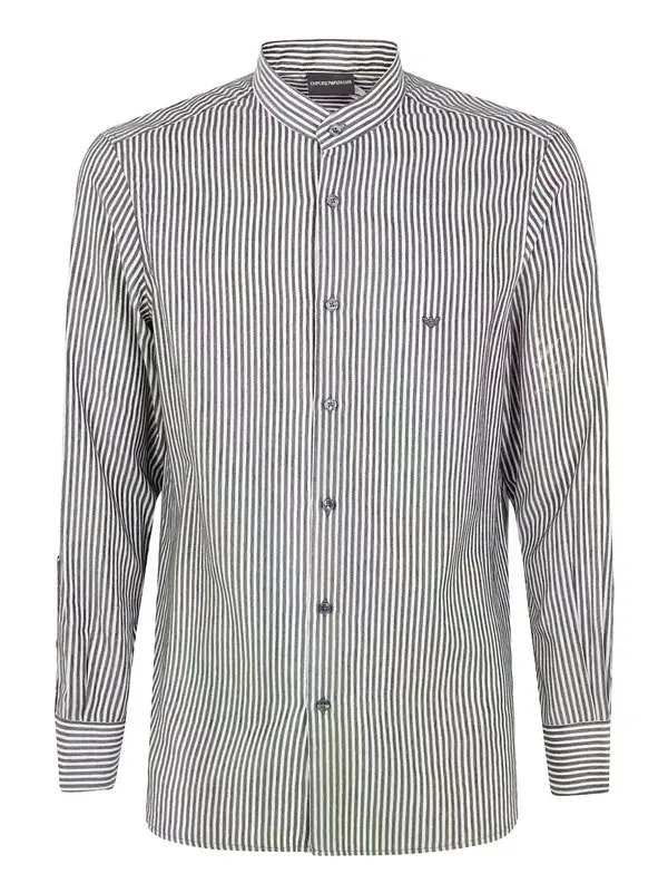Emporio Armani Striped Mandarin-collar Shirt - Black