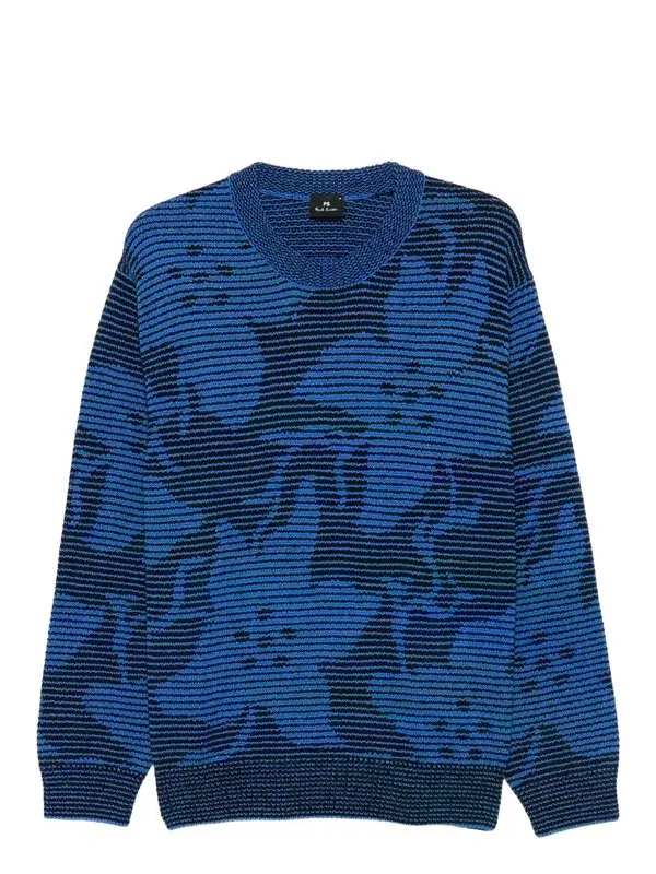 Paul Smith Striped Floral-pattern Sweater - Blue
