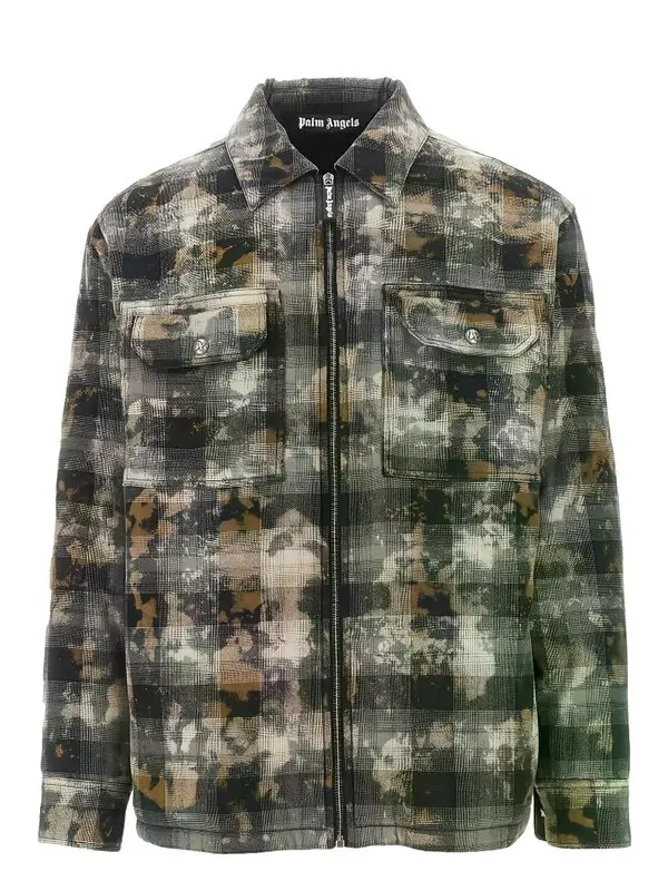 Palm Angels Checked-pattern Zip-up Overshirt - Grey