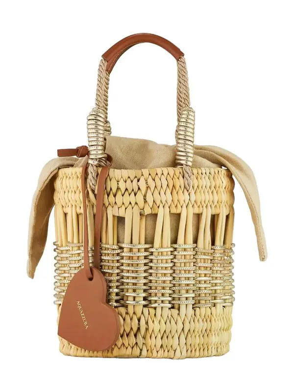 AQUAZZURA Mini Straw Heart-shaped Bucket Bag - Neutrals
