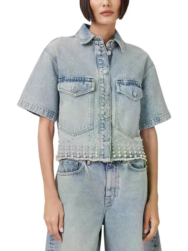 ALLSAINTS Pearl-embellished Denim Shirt - Blue