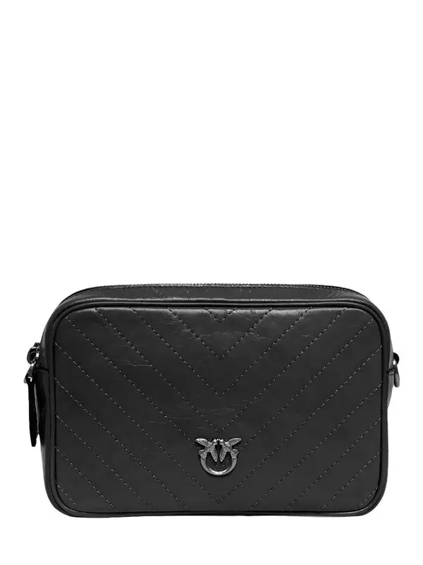 Pinko Medium Chevron Leather Crossbody Bag - Black