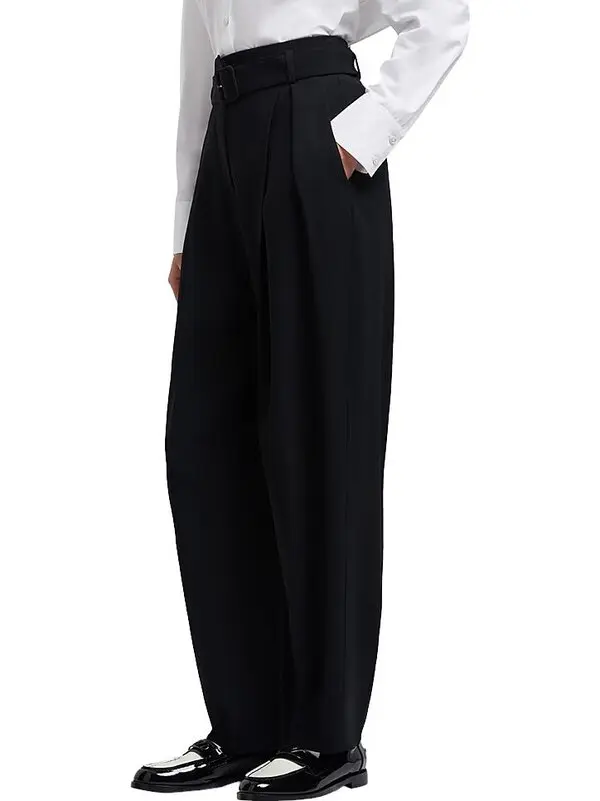 Emporio Armani Belted Pleated Trousers - Solid Black