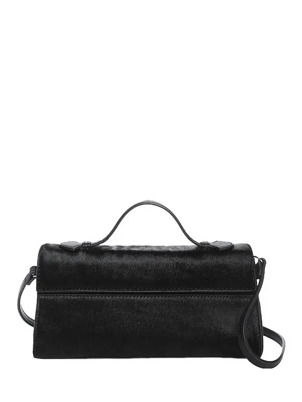 Aqua East West Calf Hair Top Handle Shoulder Bag - Black
