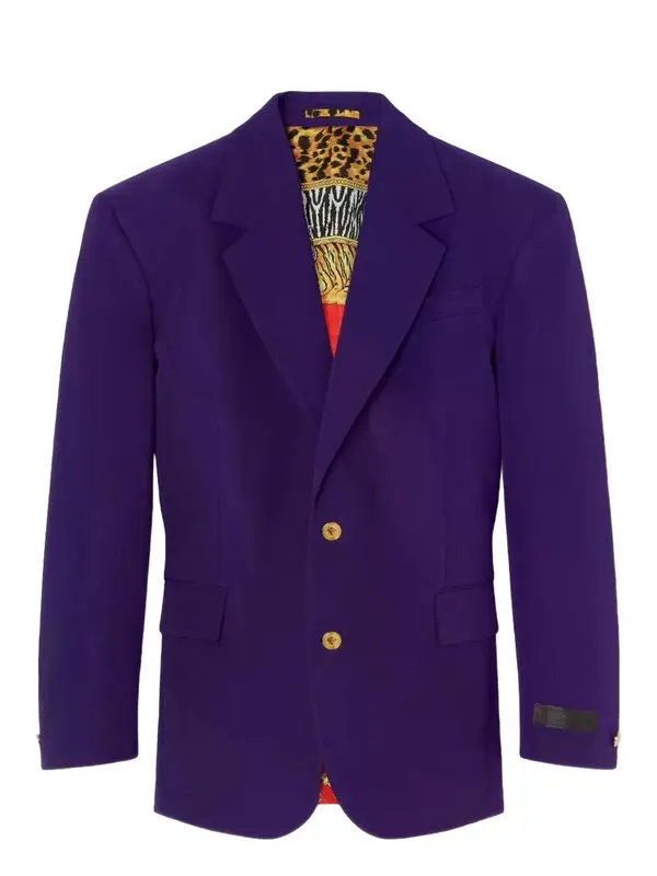 Versace Gold-button Jacket With Animal-print Lining - Purple