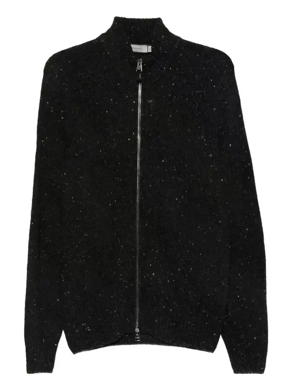 Canali Speckled Zip-up Cardigan - Black