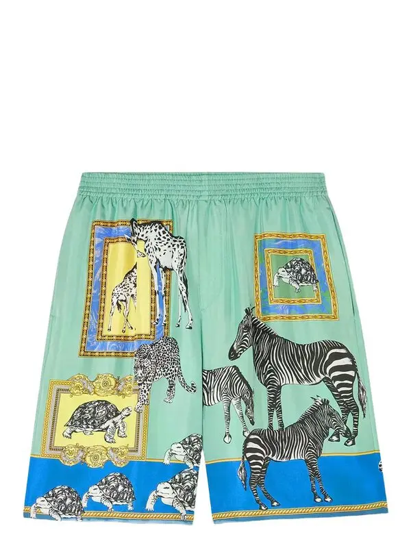 Versace Animal-print Silk Shorts - Blue