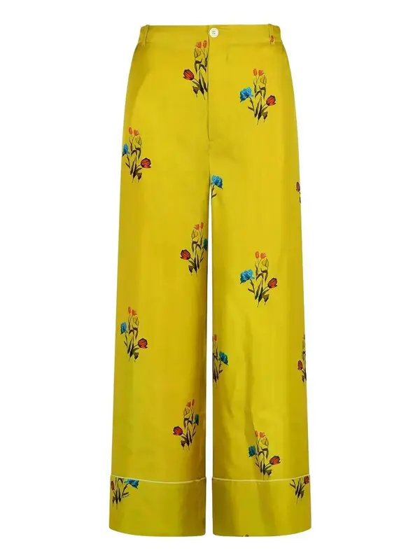 Marni Floral-print Elastic-waistband Straight Trousers - Yellow