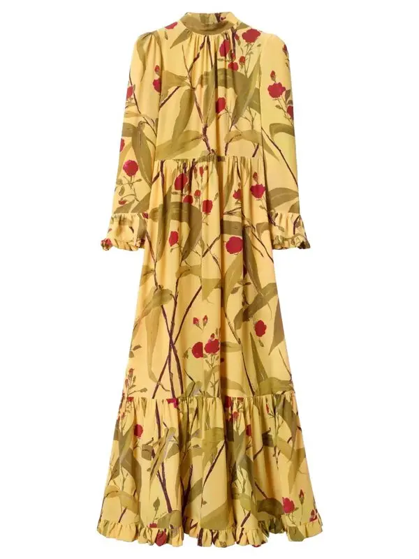 La DoubleJ Floral-print Ruffled Maxi Day Dress - Yellow