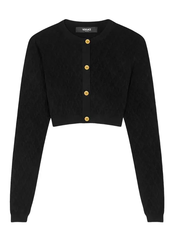 Versace Geometric-pattern Cropped Cardigan - Black
