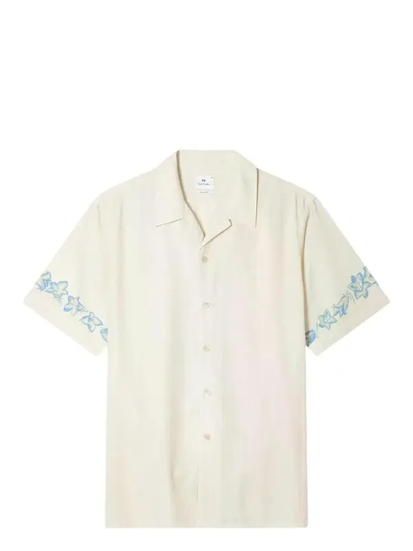 Paul Smith Revere-collar Floral-embellishment Shirt - Neutrals
