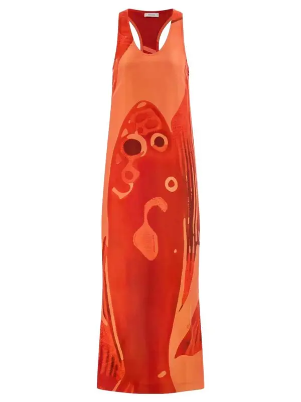 FERRAGAMO Carp-motif Silk Maxi Dress - Red