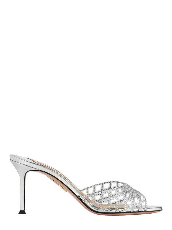 AQUAZZURA 75mm Crystal-embellished Lattice Mules - White
