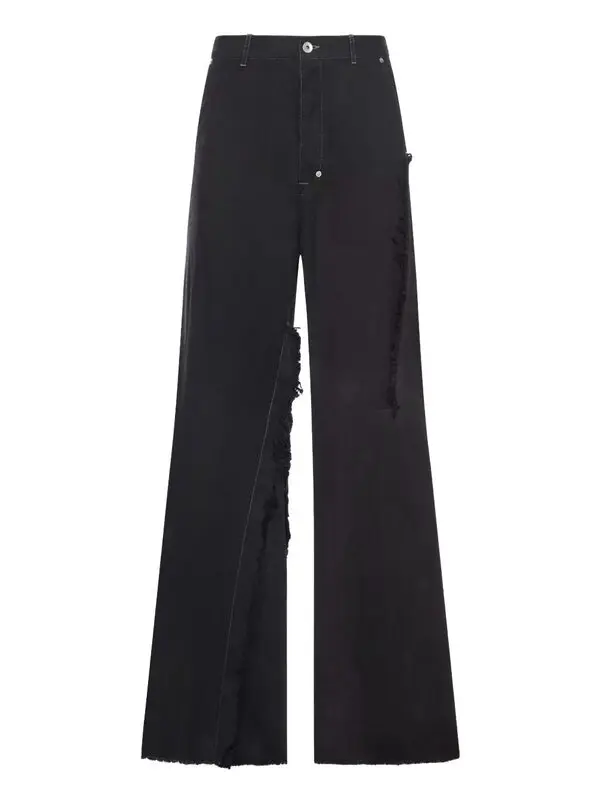 Rick Owens Frayed-detail Cotton Trousers - Black