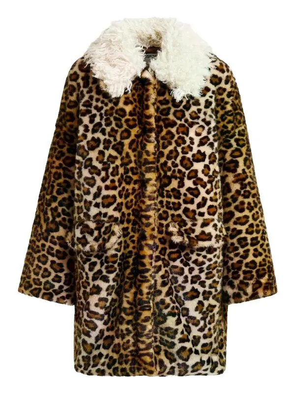 Essentiel Antwerp Leopard-print Coat With Contrast Collar - Brown