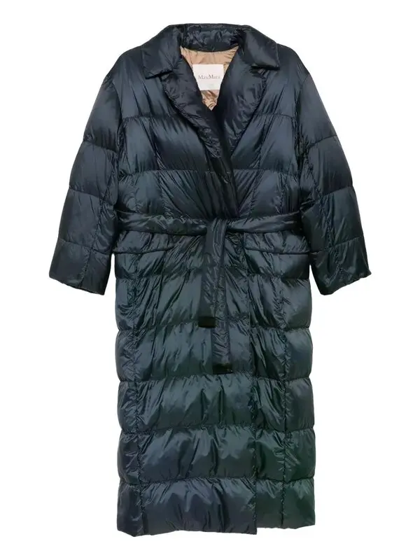 Max Mara Quilted Belted Coat - Blue