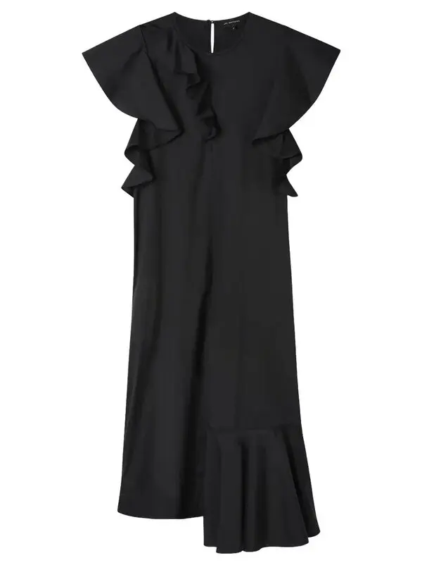 LEE MATHEWS Ruffle-detail Midi Dress - Black